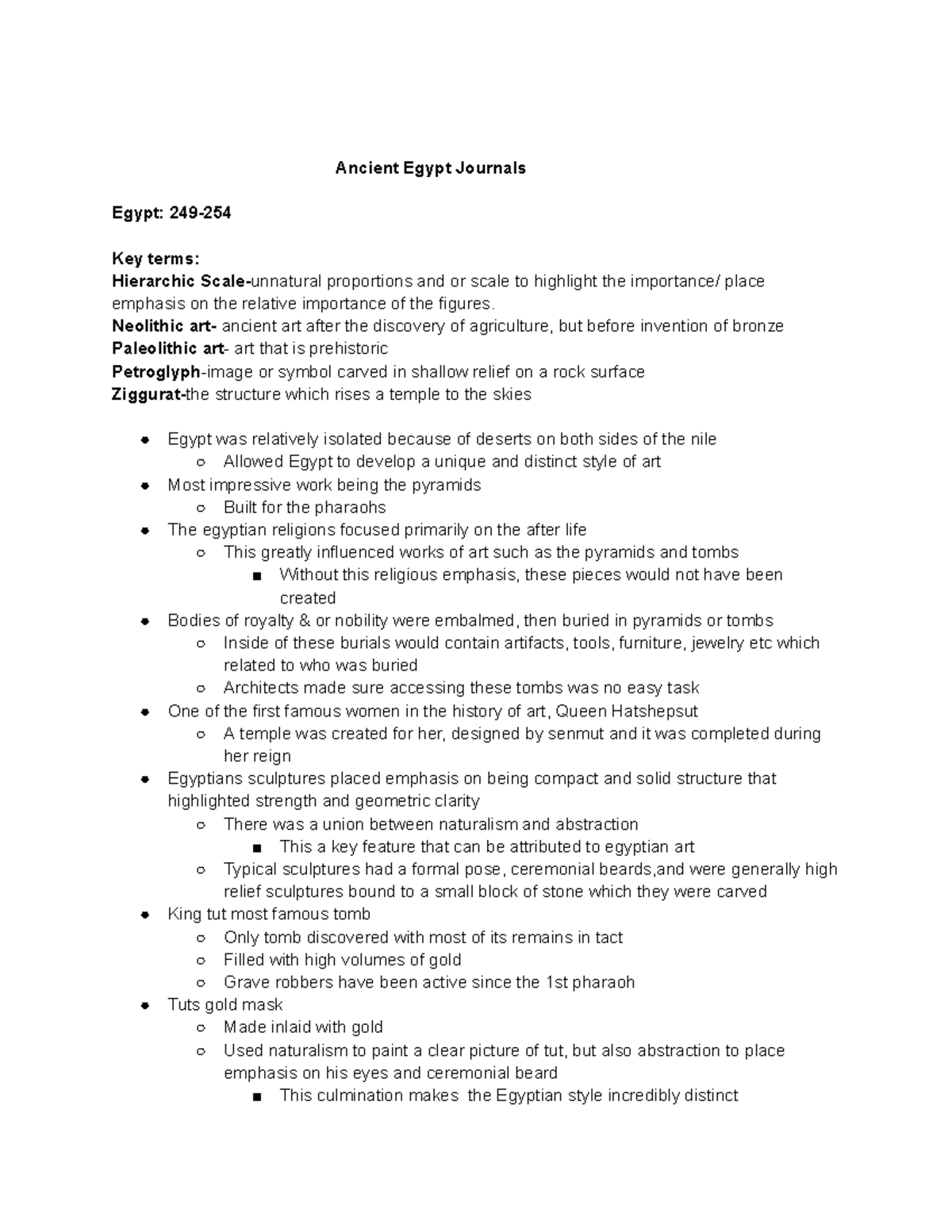 ancient Egypt notes - Ancient Egypt Journals Egypt: 249- Key terms ...