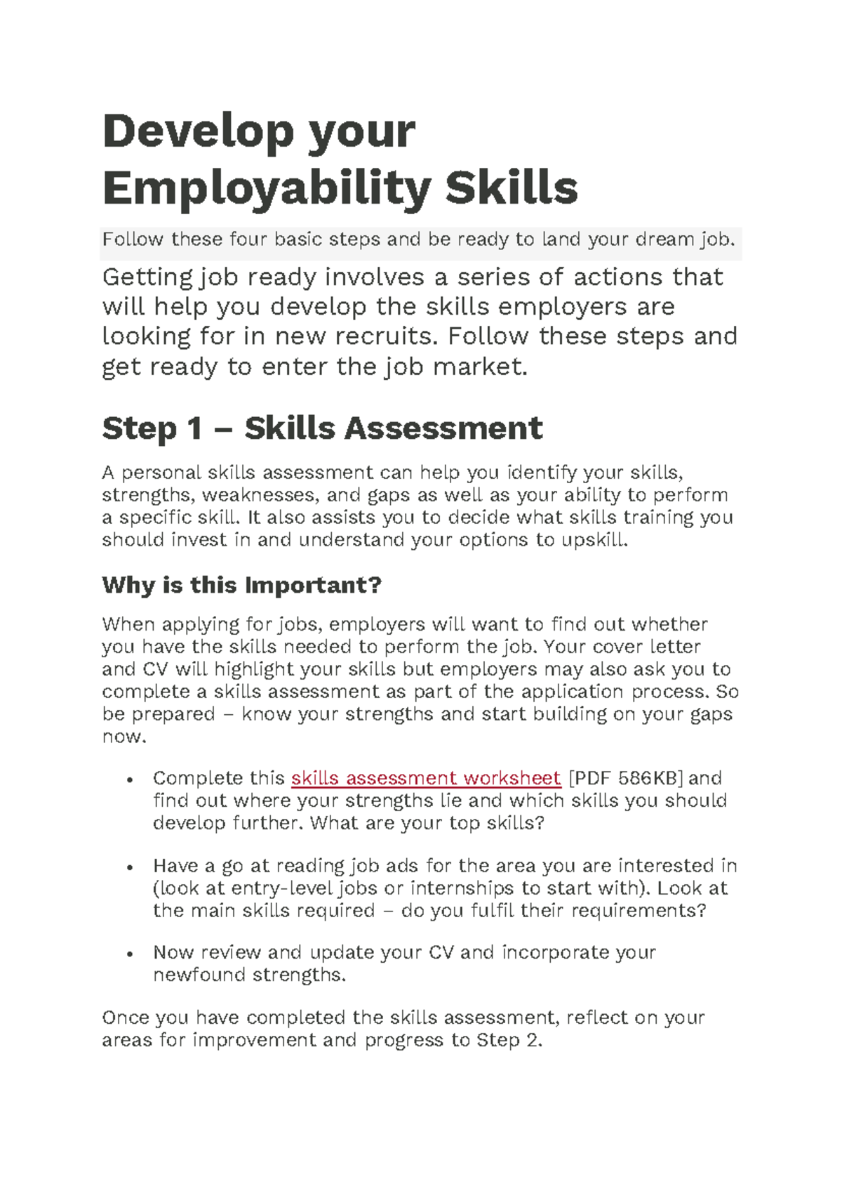 3.1 Step 1: Skills Assessment for Employability Skills Development ...