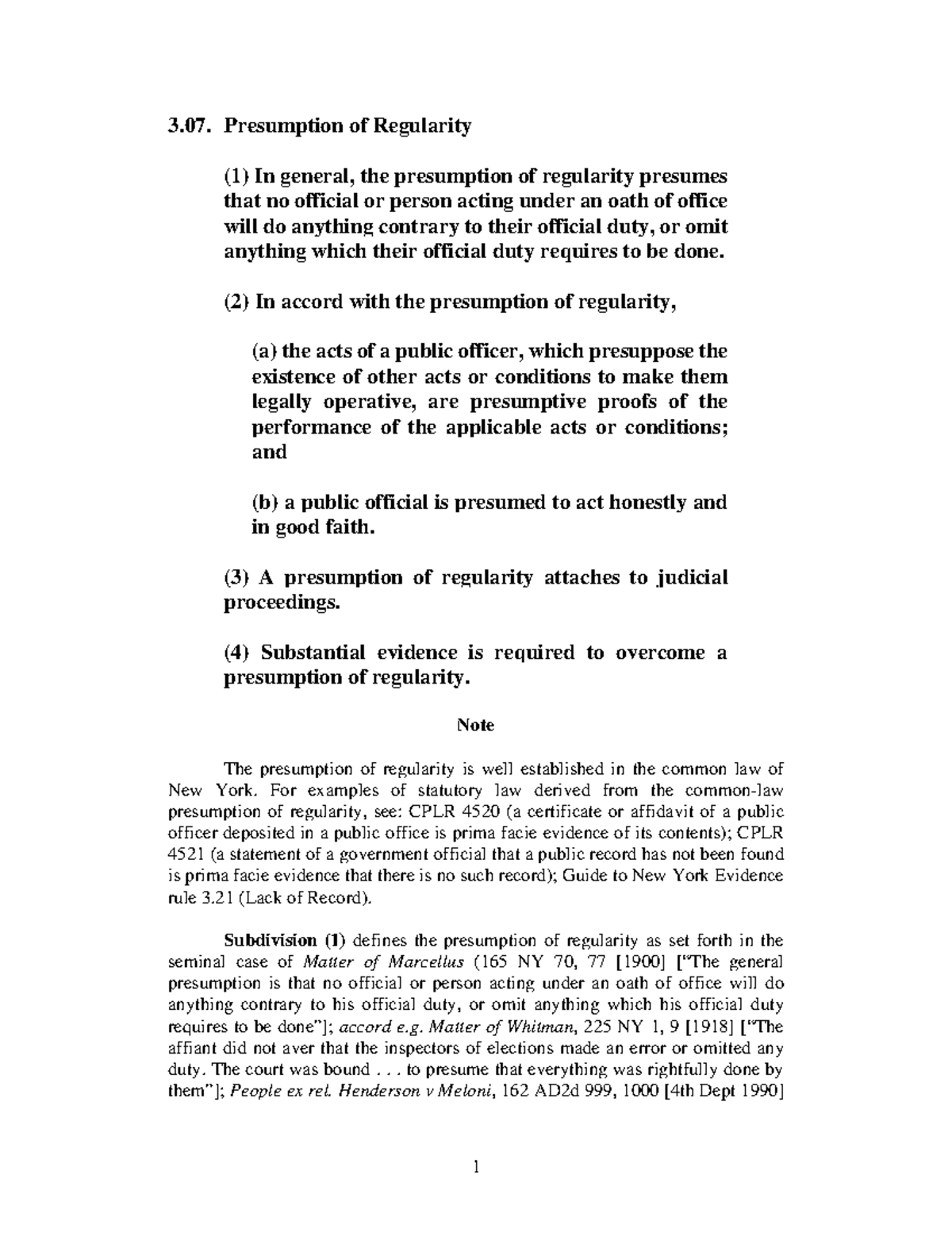 Presumption of Regularity in NY Common Law: Key Principles - Studocu