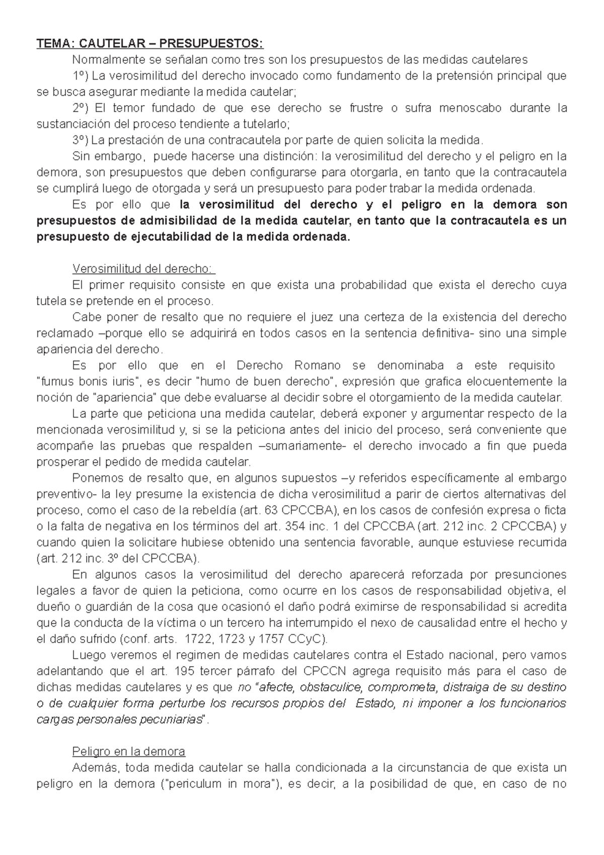 TP - Medidas Cautelares: Presupuestos y Contracautela en el Proceso ...