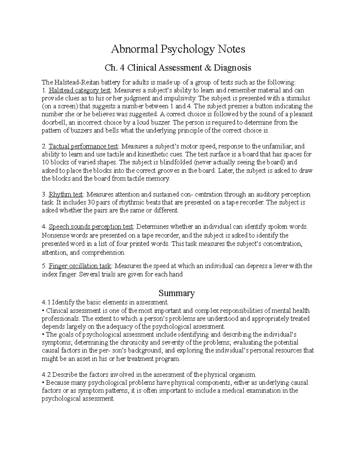 Abnormal Psychology Notes: Chapter 4 - Clinical Assessment & Diagnosis ...