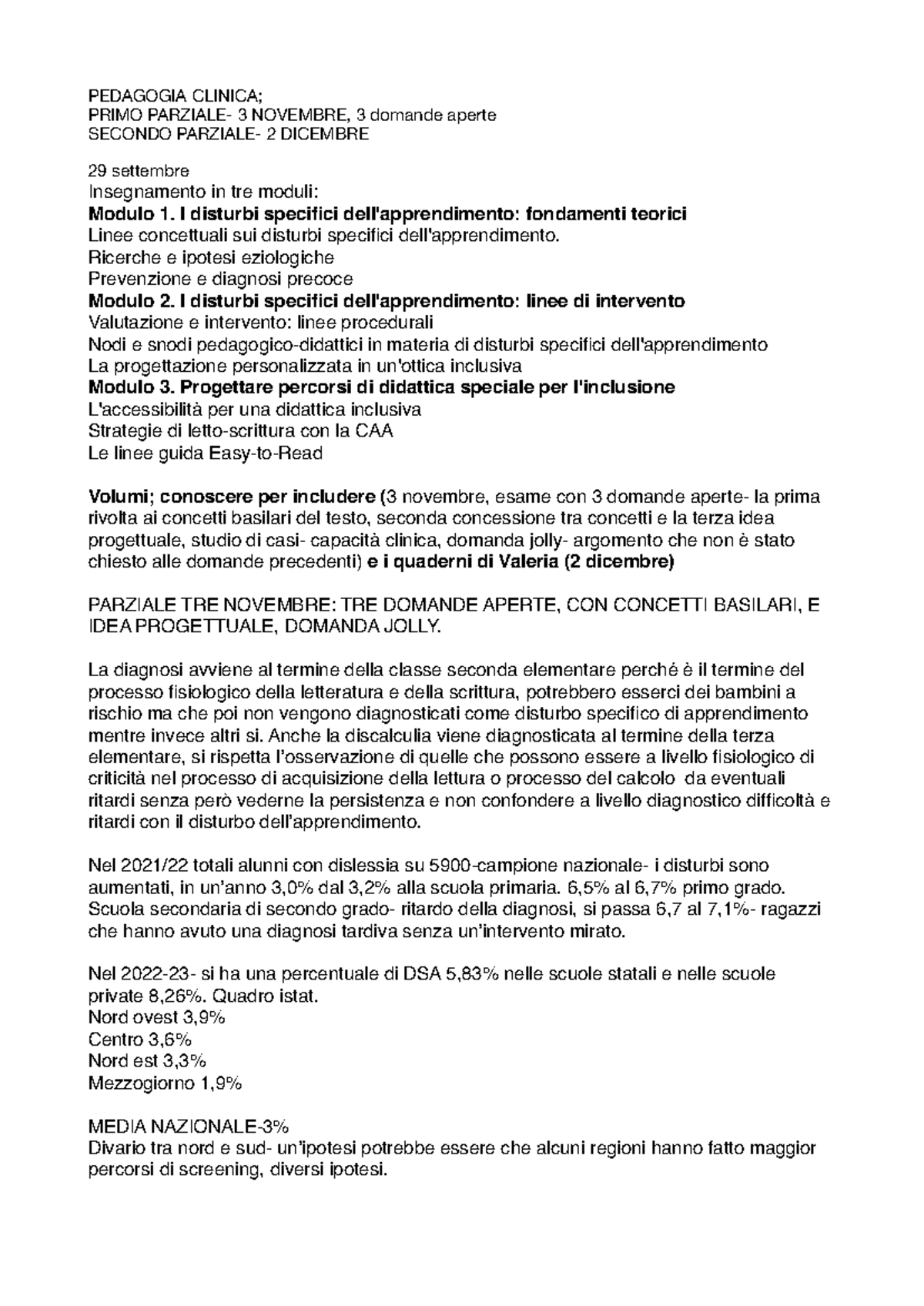 PEDAGOGIA CLINICA: Appunti Lezione su DSA e Interventi Educativi - Studocu