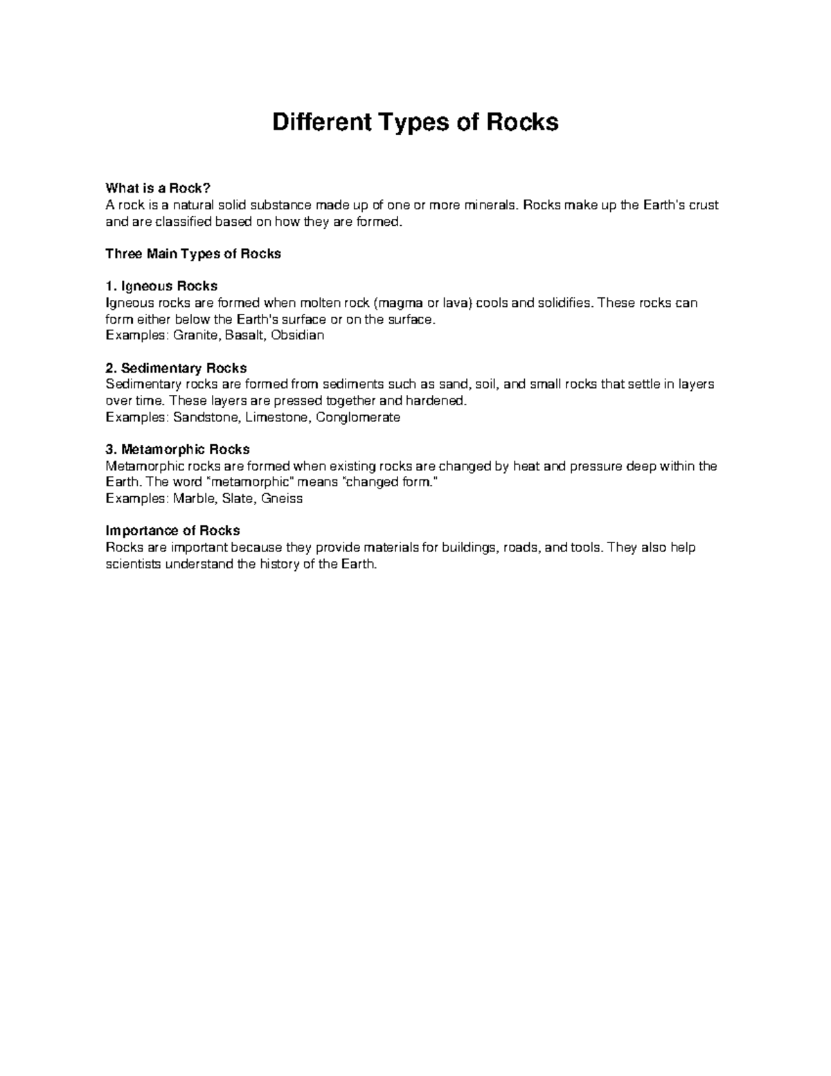 Types of Rocks: Igneous, Sedimentary, and Metamorphic Overview - Studocu