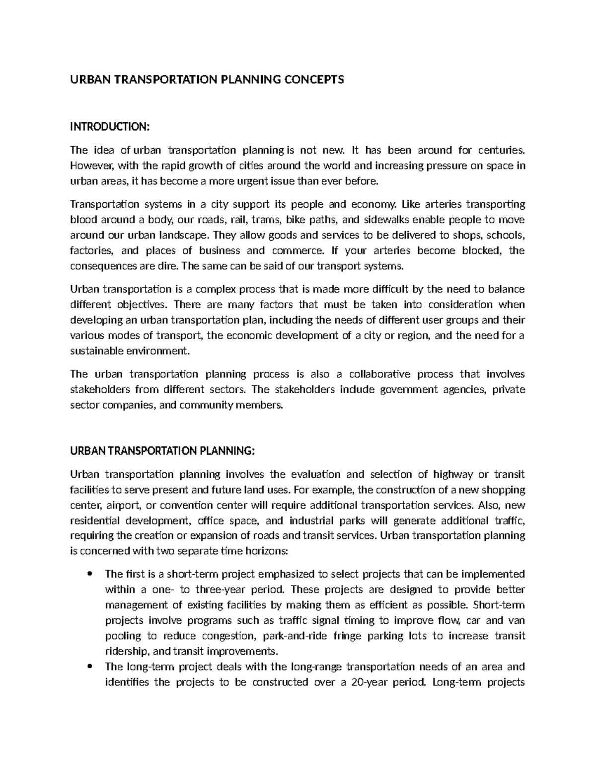 Urban Transportation Planning Concepts - URBAN TRANSPORTATION PLANNING ...