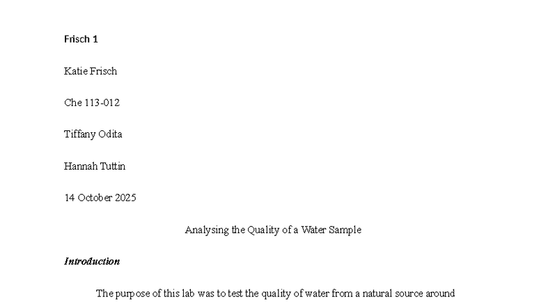 Chemistry Lab Report 13: Analyzing Water Quality in Lexington, KY - Studocu