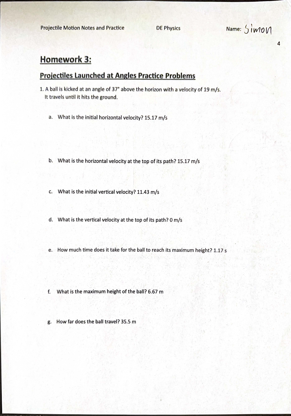 Projectile Motion Practice Problems DE Physics Homework 3 - Studocu