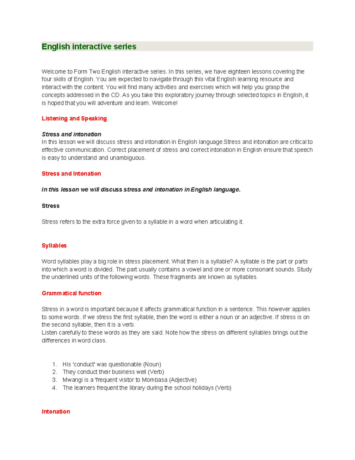 English FORM 2 Interactive Learning Notes on Communication Skills - Studocu