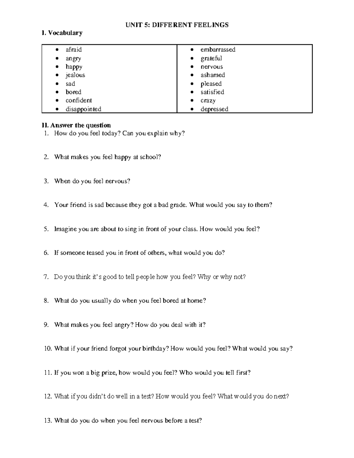 UNIT 5 - Exploring Various Emotions and Feelings P1 - Studocu