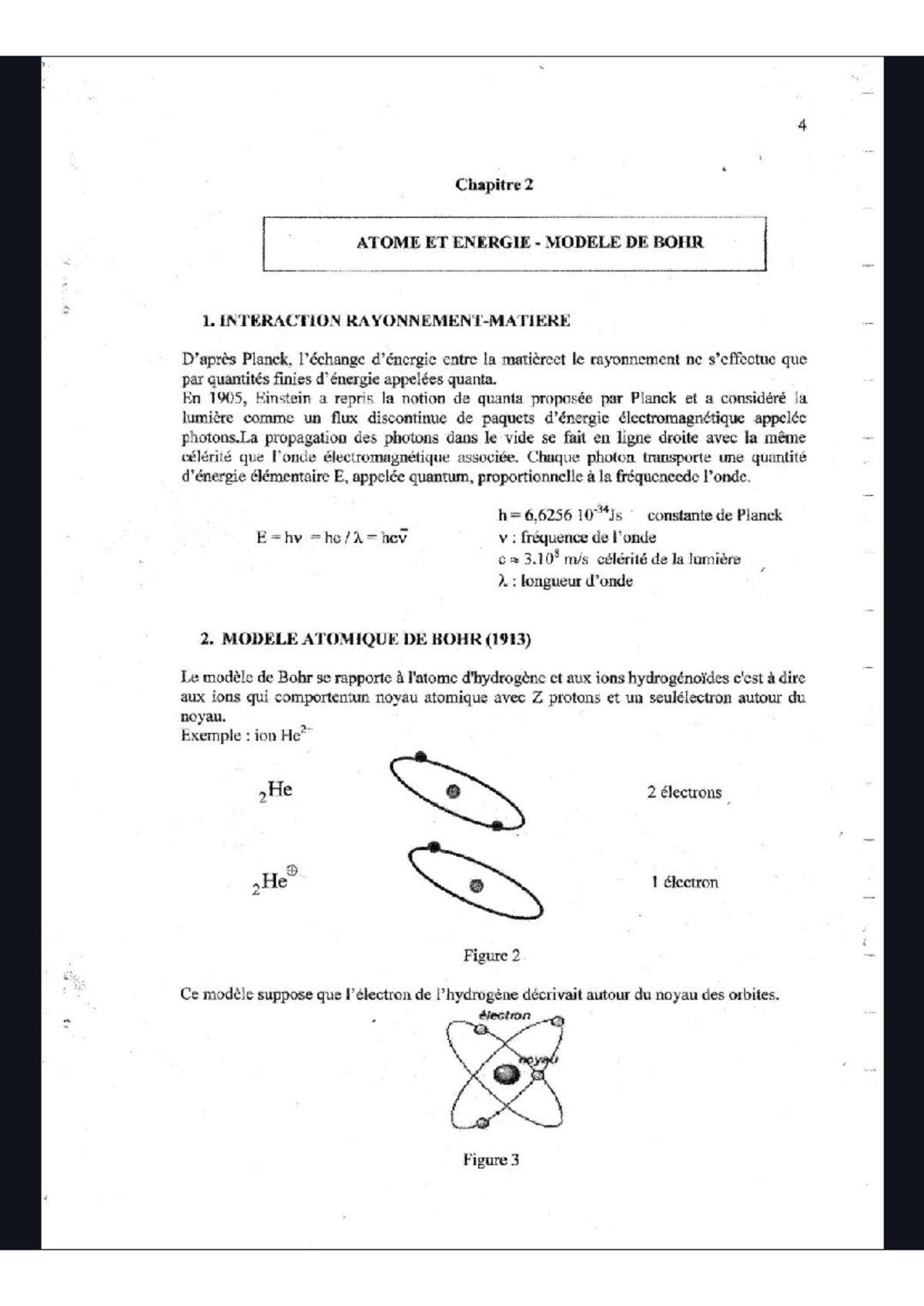 Chapitre 2: Atome et Énergie - Modèle de Bohr - Studocu
