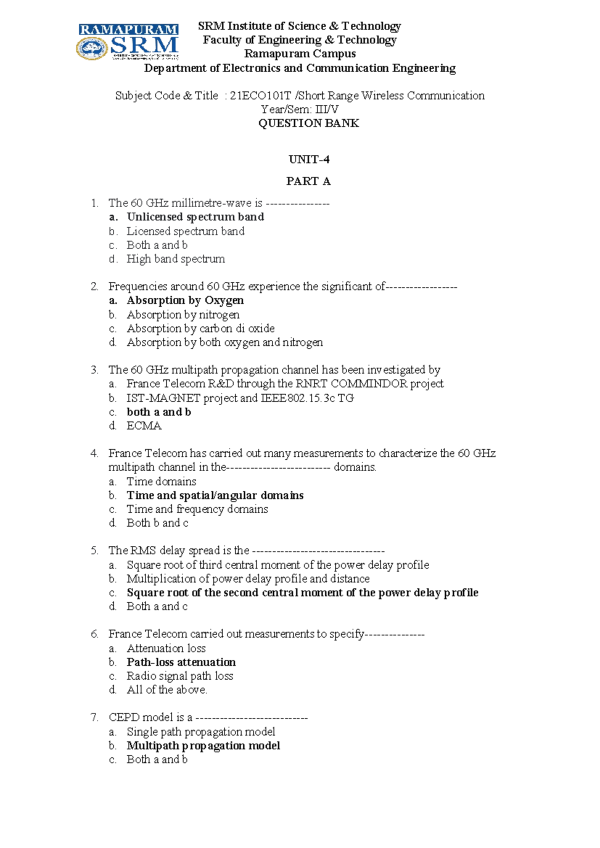 SRWC 21ECO101T Unit 4 - Comprehensive Question Bank - Studocu
