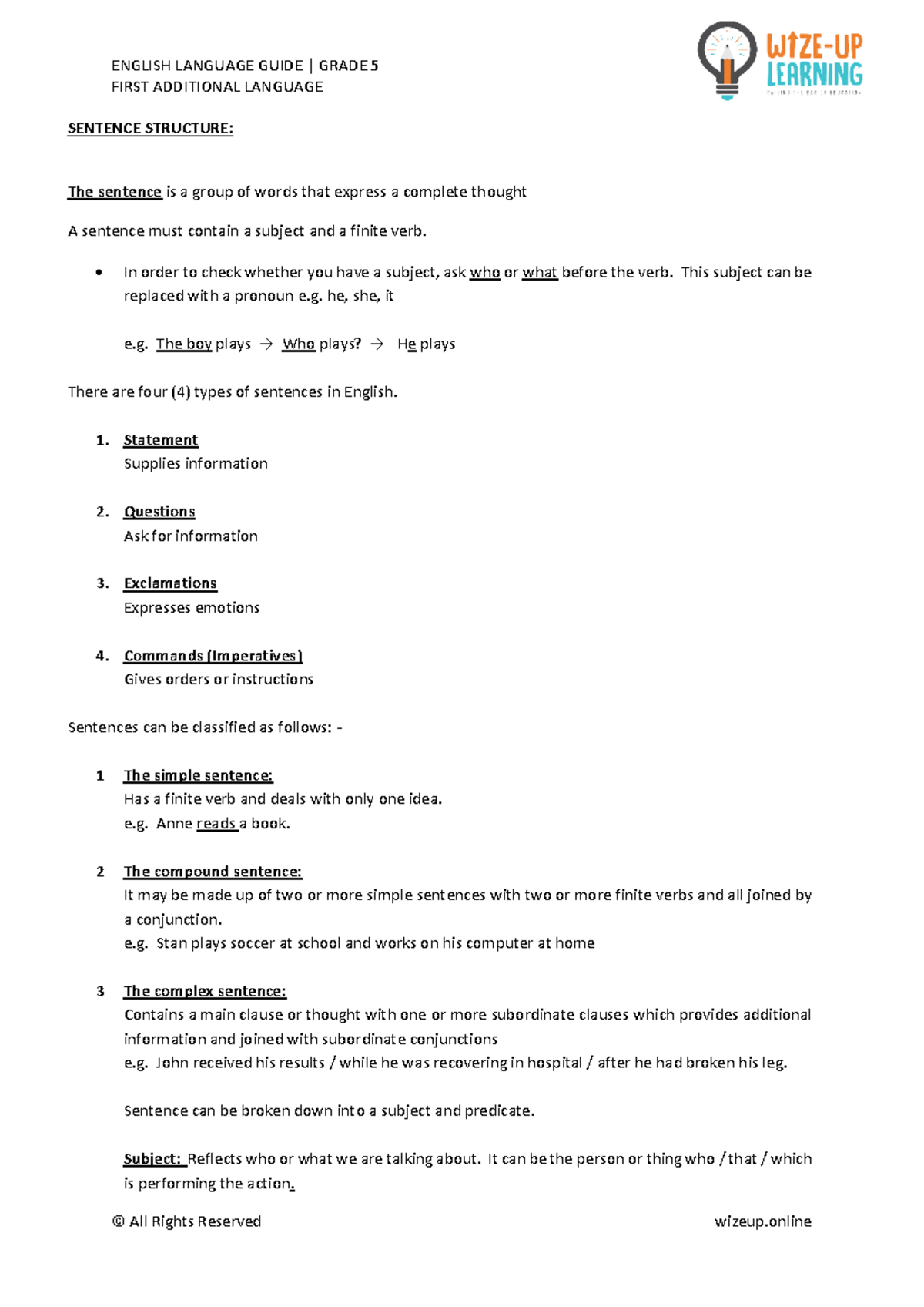 Grade 5 English: First Additional Language Structure & Usage Guide ...