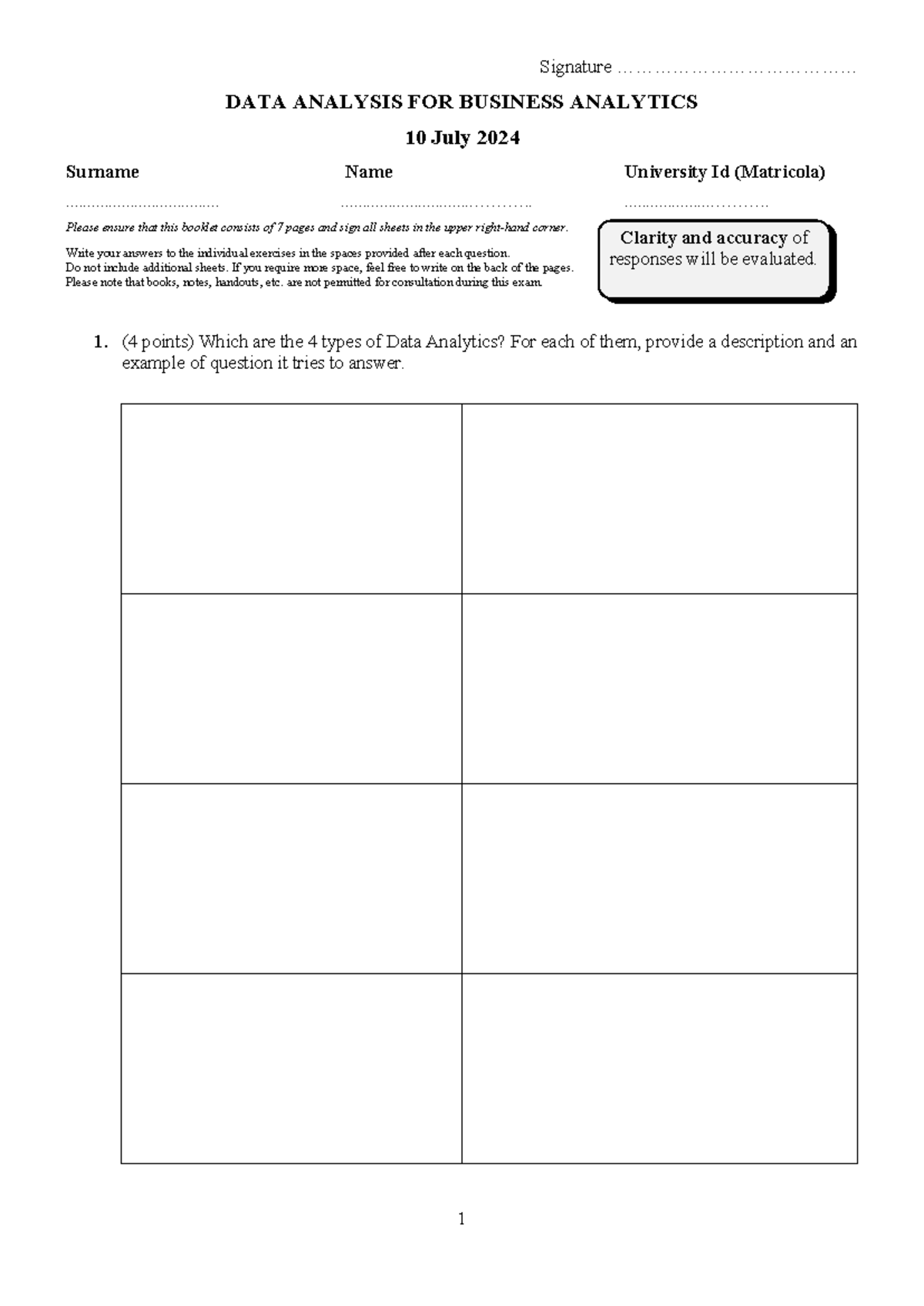 DA4BA - Data Analysis Exam Questions & Guidelines (July 2024) - Studocu
