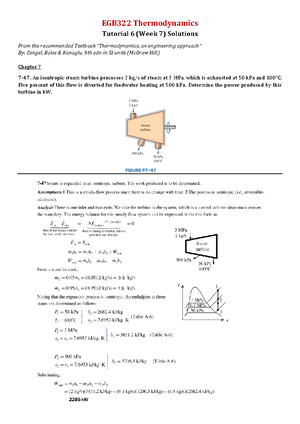 EGB322 Thermodynamics - Week 11 Tutorial Solutions - EGB322 Thermodynamics Tutorial 10 (Week 11 ...