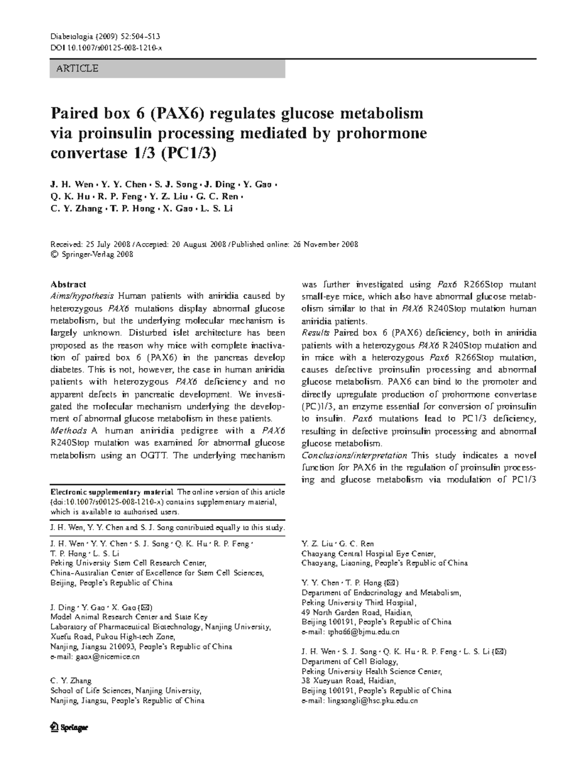 PAX6 Gene Mutation and Its Role in Proinsulin Processing and Glucose ...