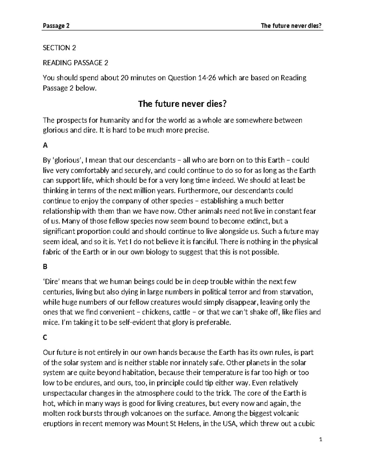 01 Passage 2 - The Future Never Dies? Reading Comprehension Q14-26 ...