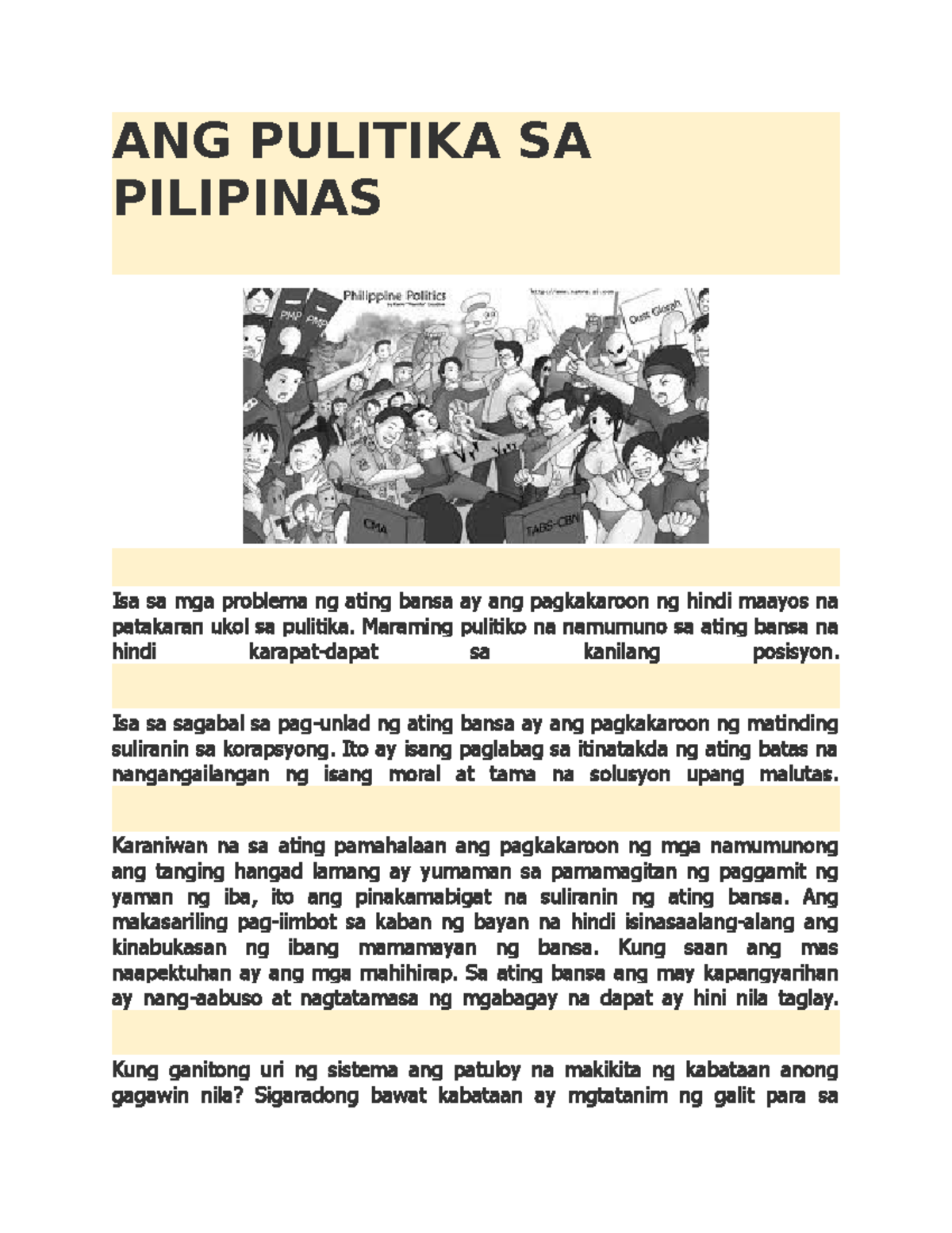 ANG Pulitika at Korapsyon sa Pilipinas: Isang Pagsusuri at Solusyon ...