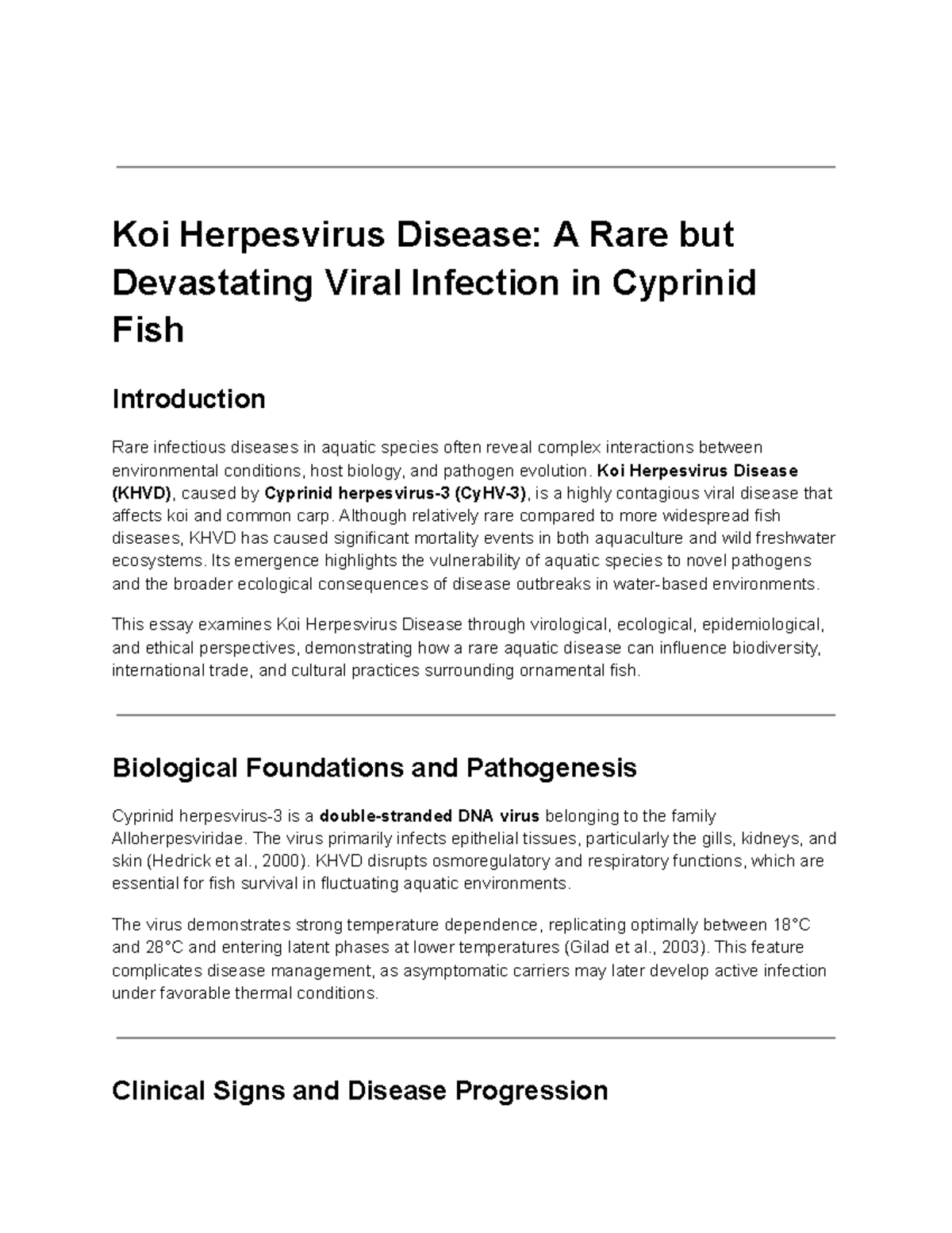 Koi Herpesvirus Disease (KHVD): Impacts on Cyprinid Fish and Ecosystems ...