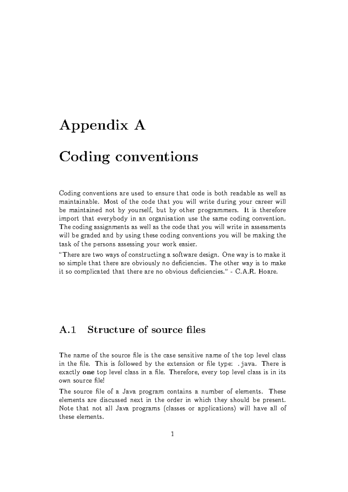 Appendix A: Java Coding Conventions and Best Practices - Studocu