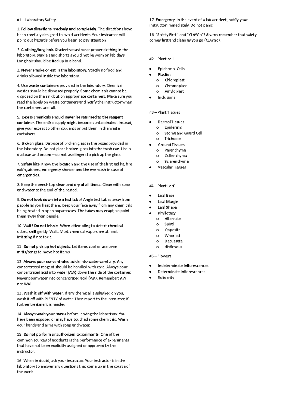 Bot Lab Notes Final - Safety and Plant Cell Procedures - Studocu