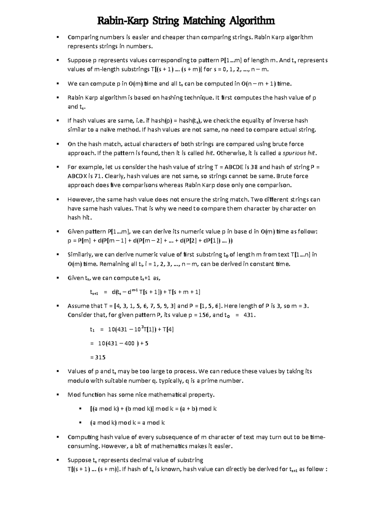 719546587 Rabin-Karp String Matching Algorithm Overview - Studocu