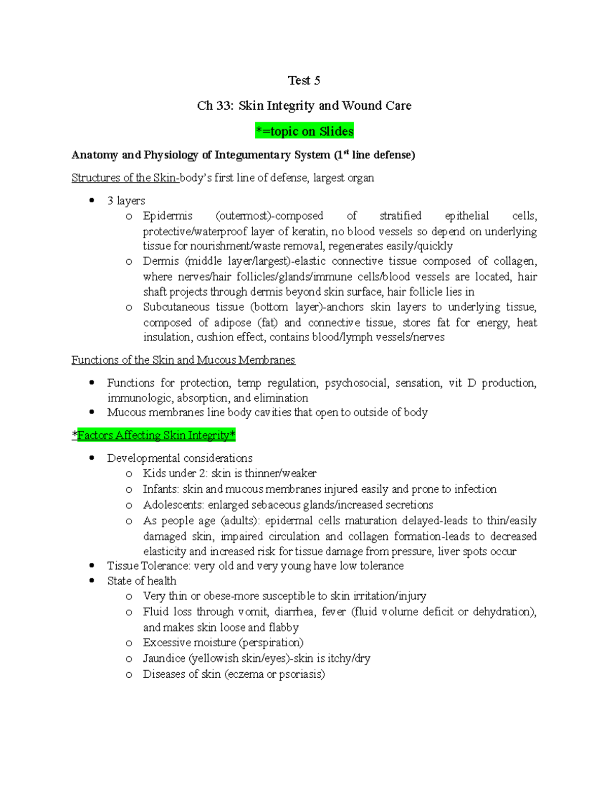 Ch 33: Skin Integrity & Wound Care - Key Concepts & Considerations ...