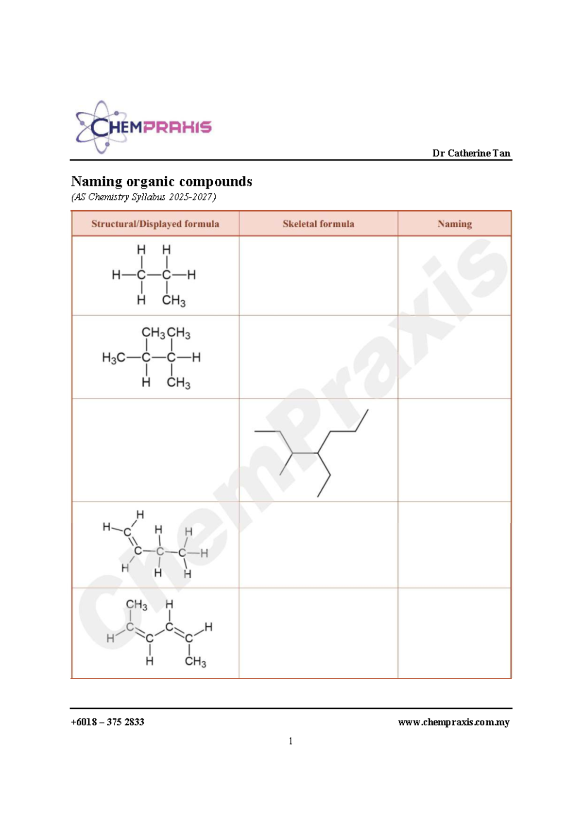 Open Naming organic compounds - +6018 – 375 2833 chempraxis.com Naming ...