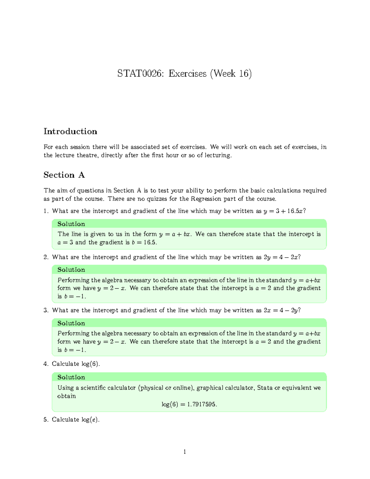 STAT0026: Week 16 Exercises & Solutions for Regression Analysis - Studocu