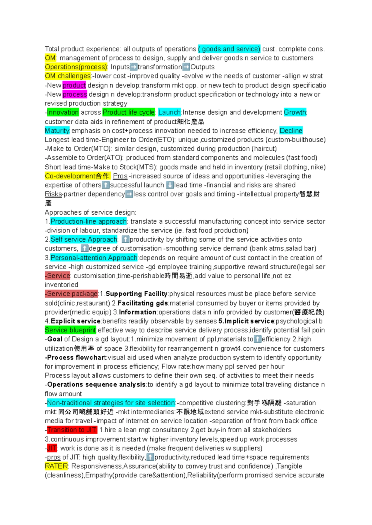 OM Cheat Sheet: Summary of Operations Management Concepts and Strategies - Studocu