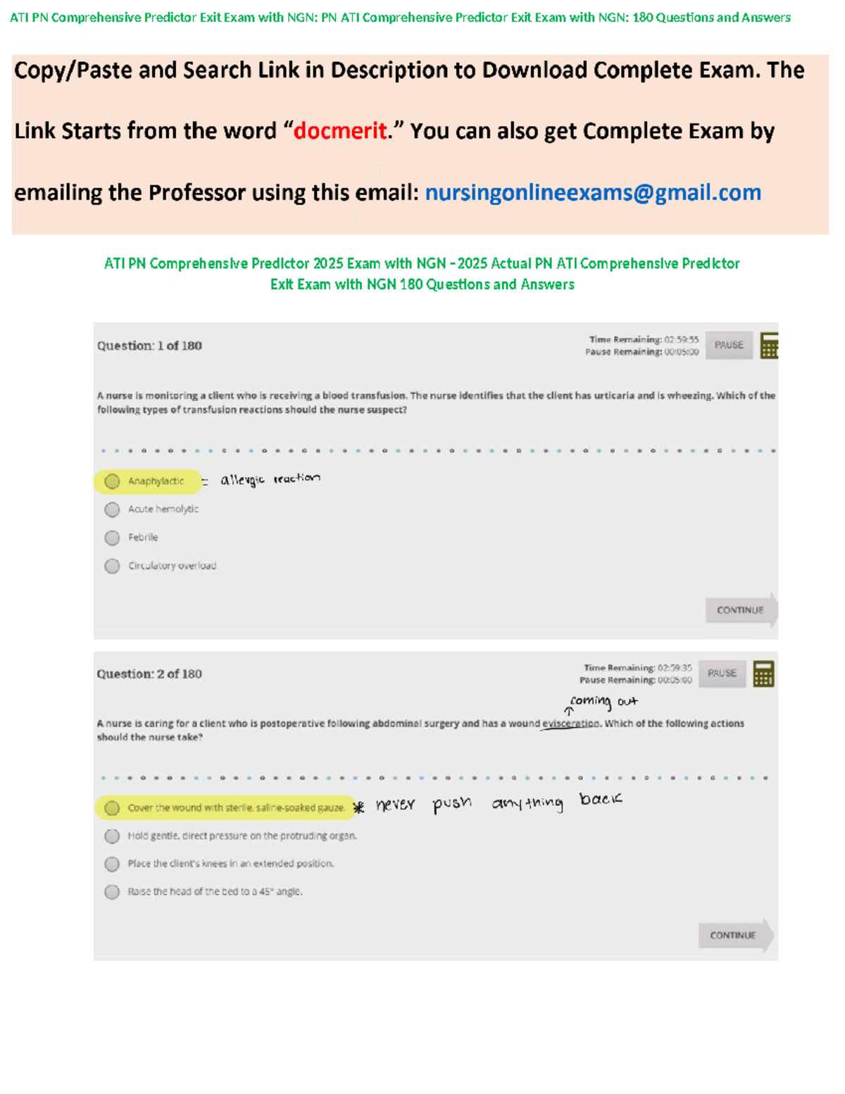 In-depth ATI PN Comprehensive Predictor Exit Exam with NGN: 180 Q&A ...