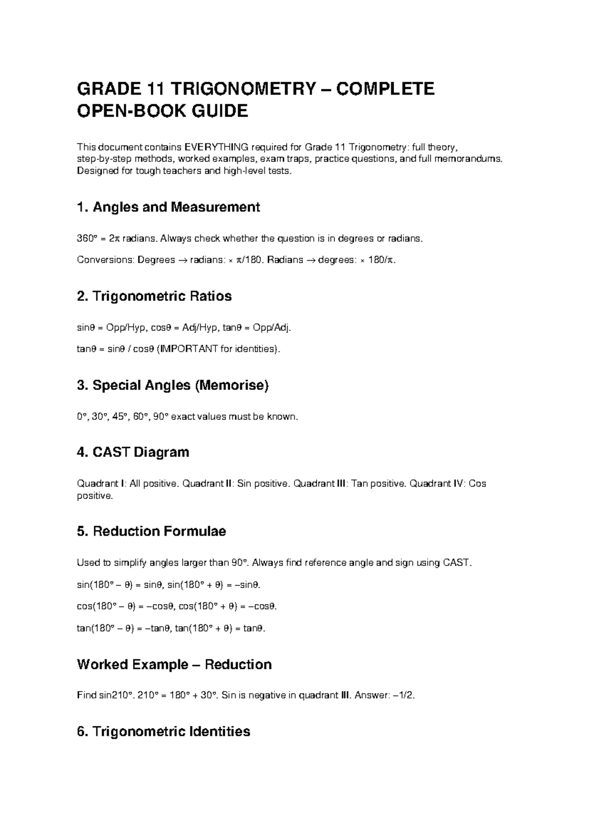 GRADE 11 TRIGONOMETRY: COMPREHENSIVE STUDY GUIDE - Studocu