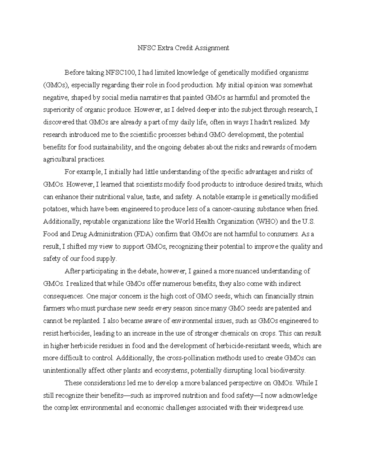 NFSC100 Extra Credit Assignment: Understanding GMOs and Their Impact ...