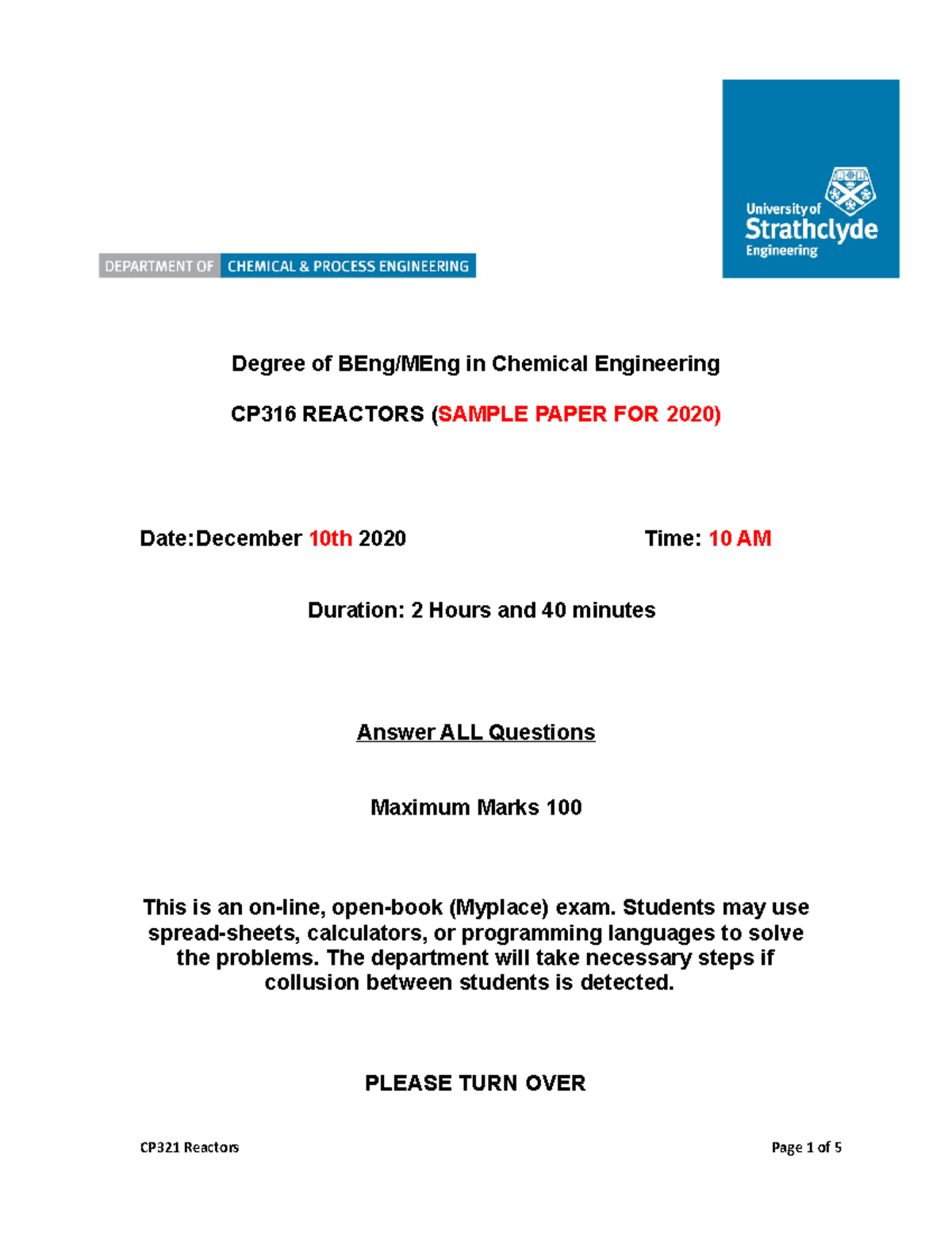 Sample Paper for Dec 2020 Exam - Degree of BEng/MEng in Chemical ...