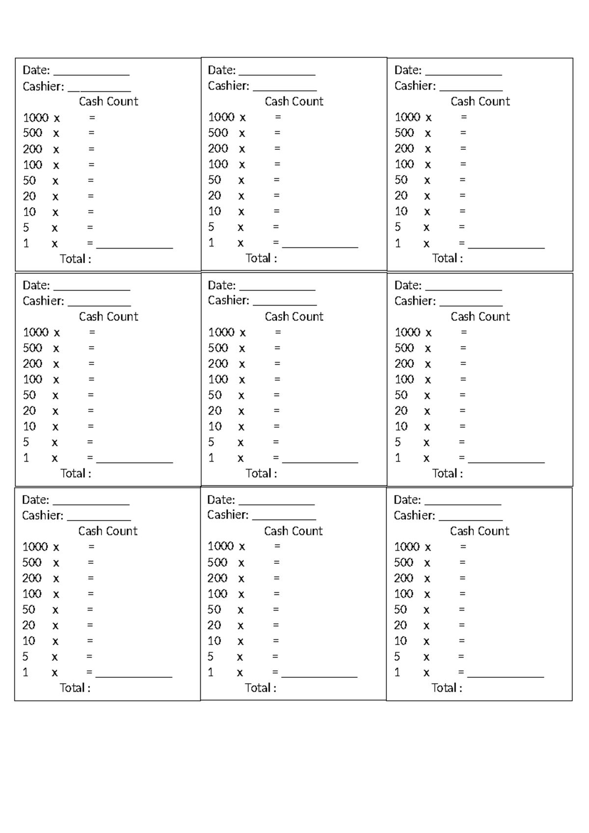 Cash Count Template - May 2023 - Studocu