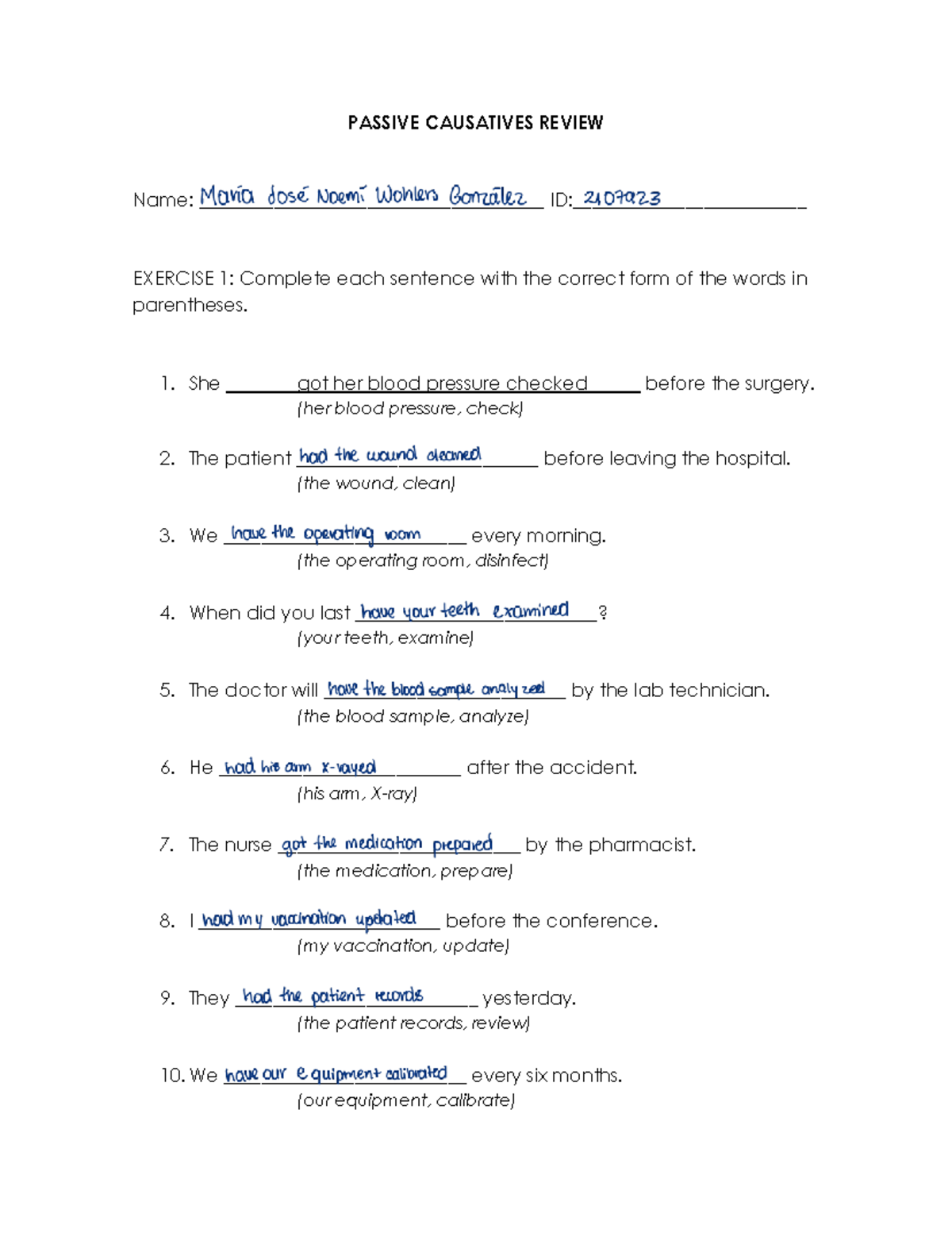 PASSIVE CAUSATIVES REVIEW EXERCISES 1-4 - Studocu