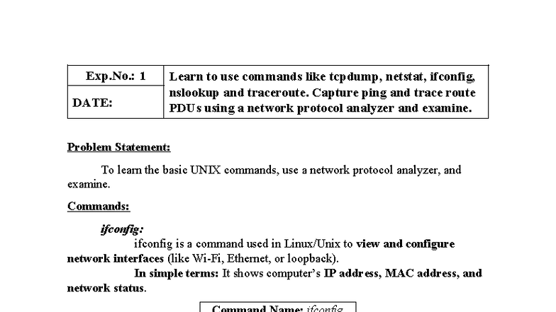 CN Record EXP 1 - Program: Using UNIX Network Commands - Studocu