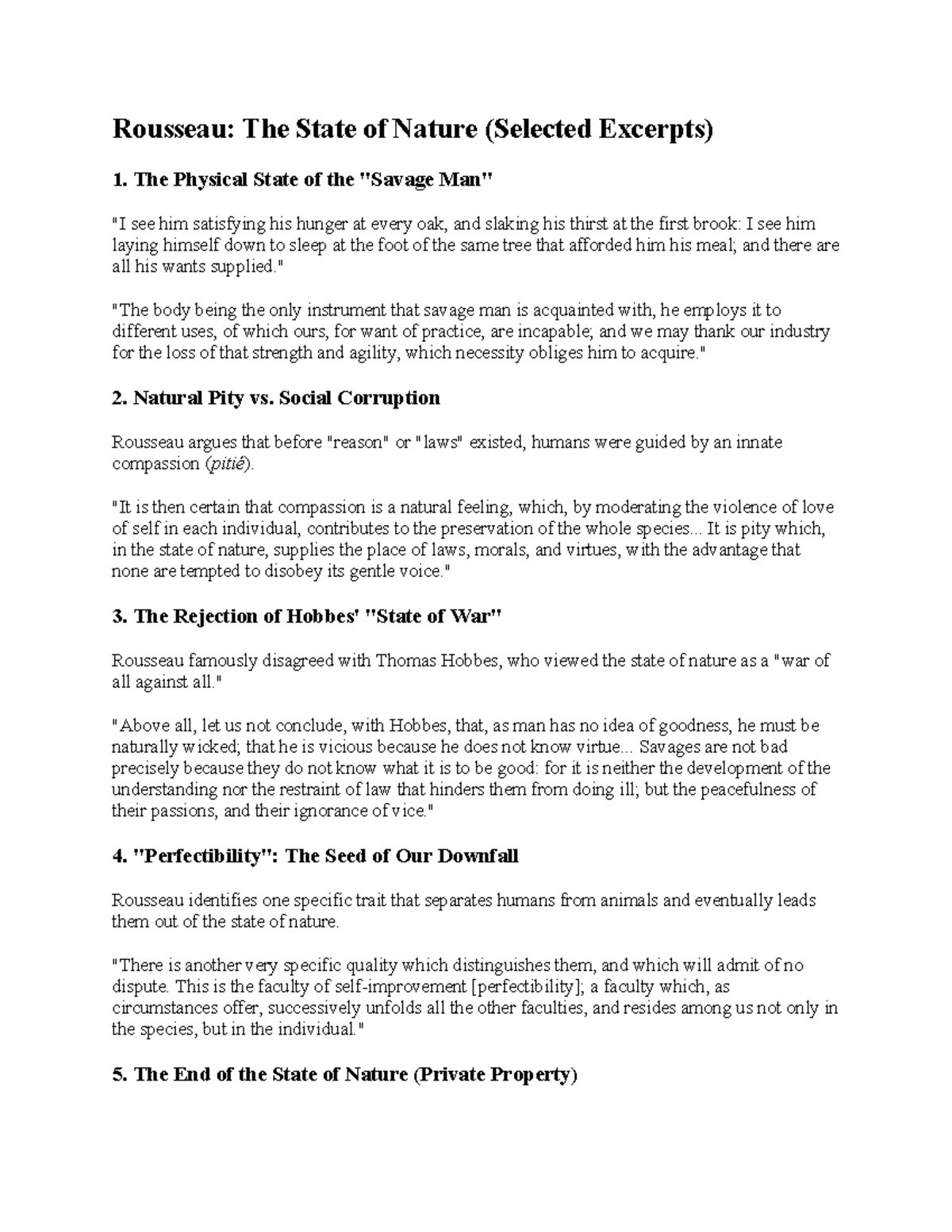 Rousseau: The State of Nature - Key Excerpts & Analysis - Studocu