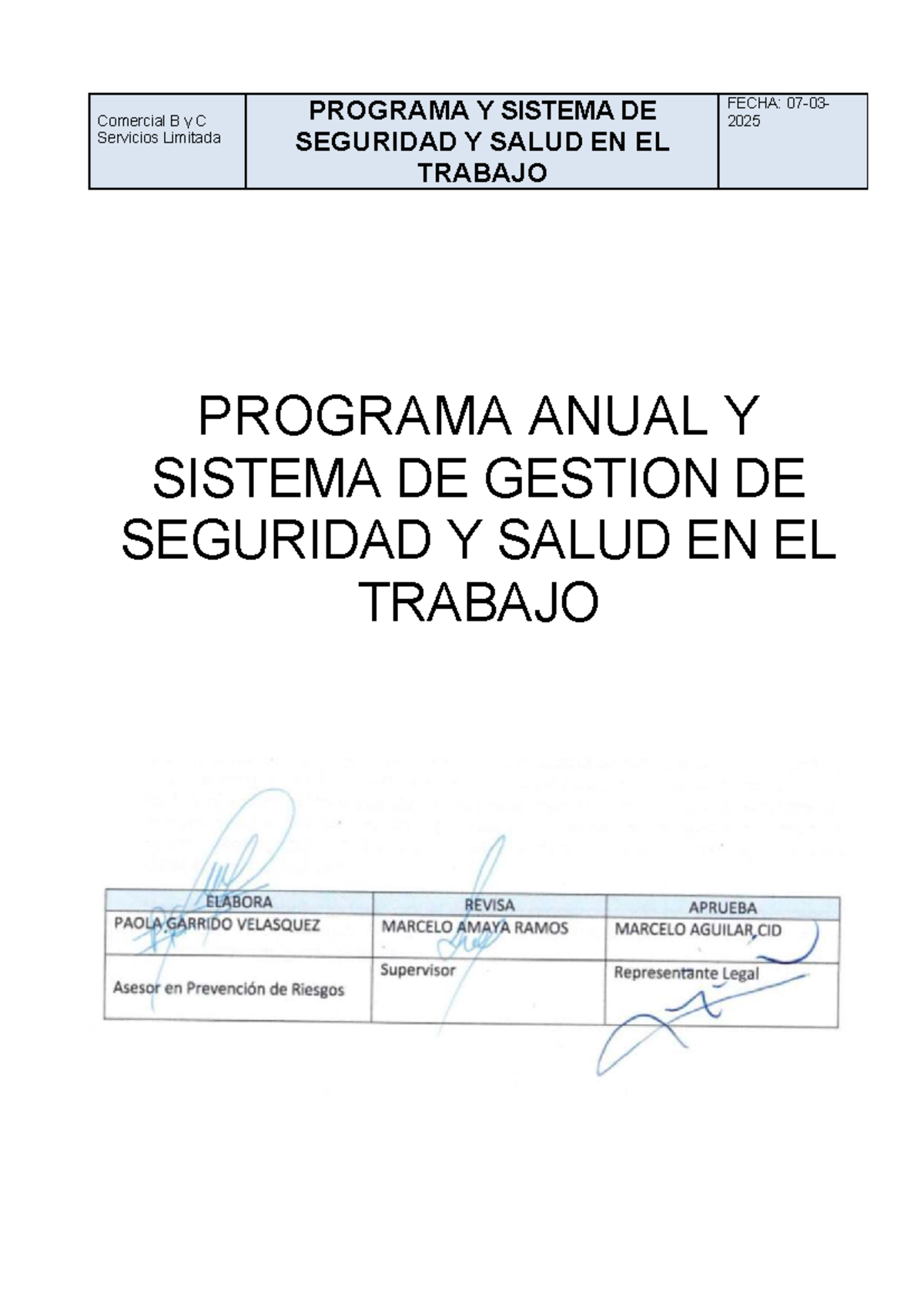 Programa Anual y Sistema de Gestión de Seguridad y Salud en el Trabajo - - Studocu