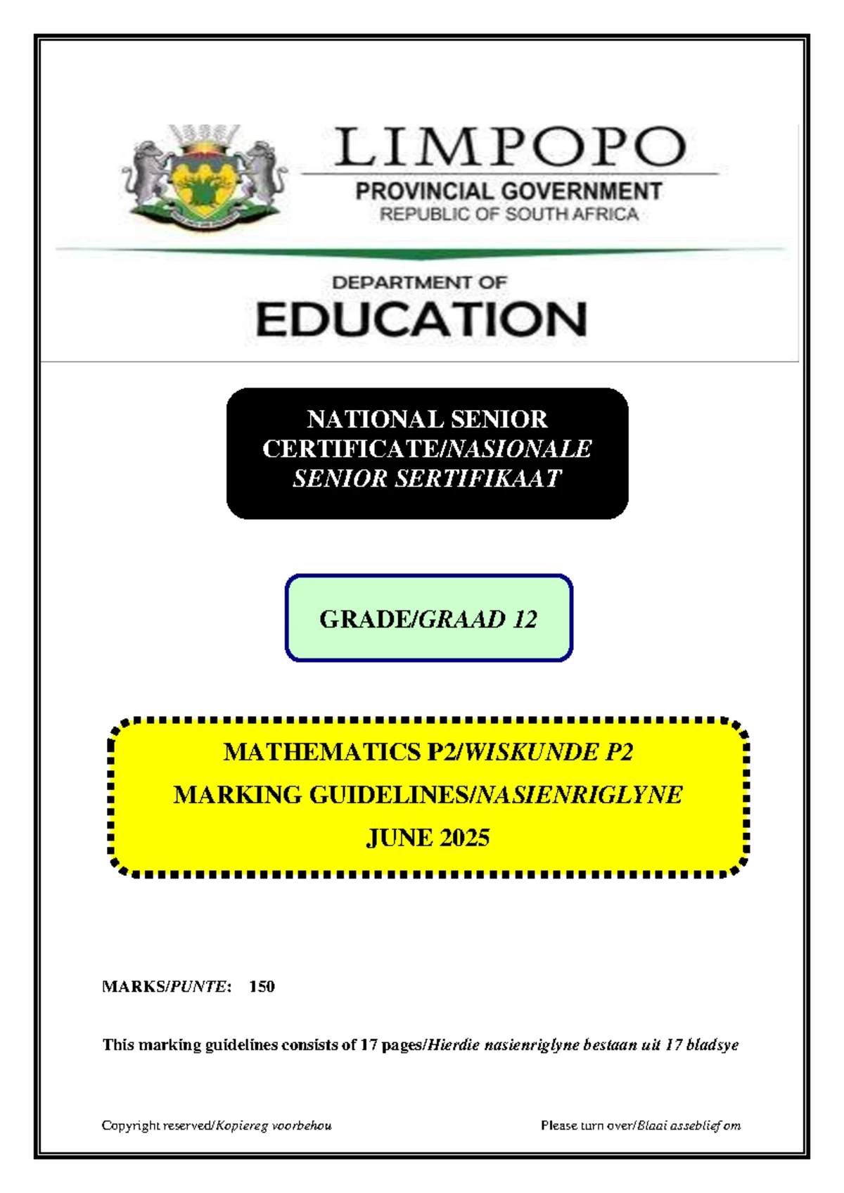 Official Gr12 Mathematics P2 Marking Guidelines June 2025 - Studocu