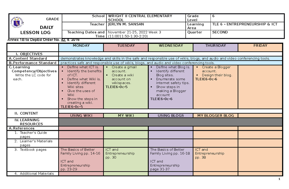 DLL TLE-ICT WEEK 3 NEW - ICT MODULE - GRADE 1 to 12 DAILY LESSON LOG ...