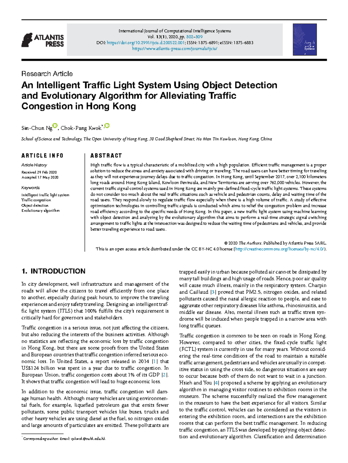 Article TRAFFIC LIGHT LCC111 - International Journal of Computational ...