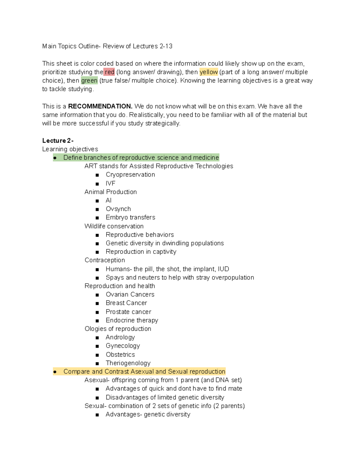 Main Topics Outline - Review of Lectures 2-13 - Studocu