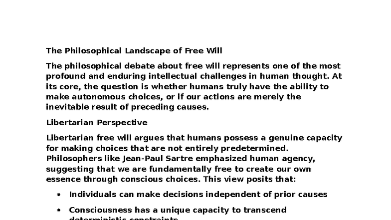 PHIL 101: The Free Will Debate - Perspectives & Implications - Studocu