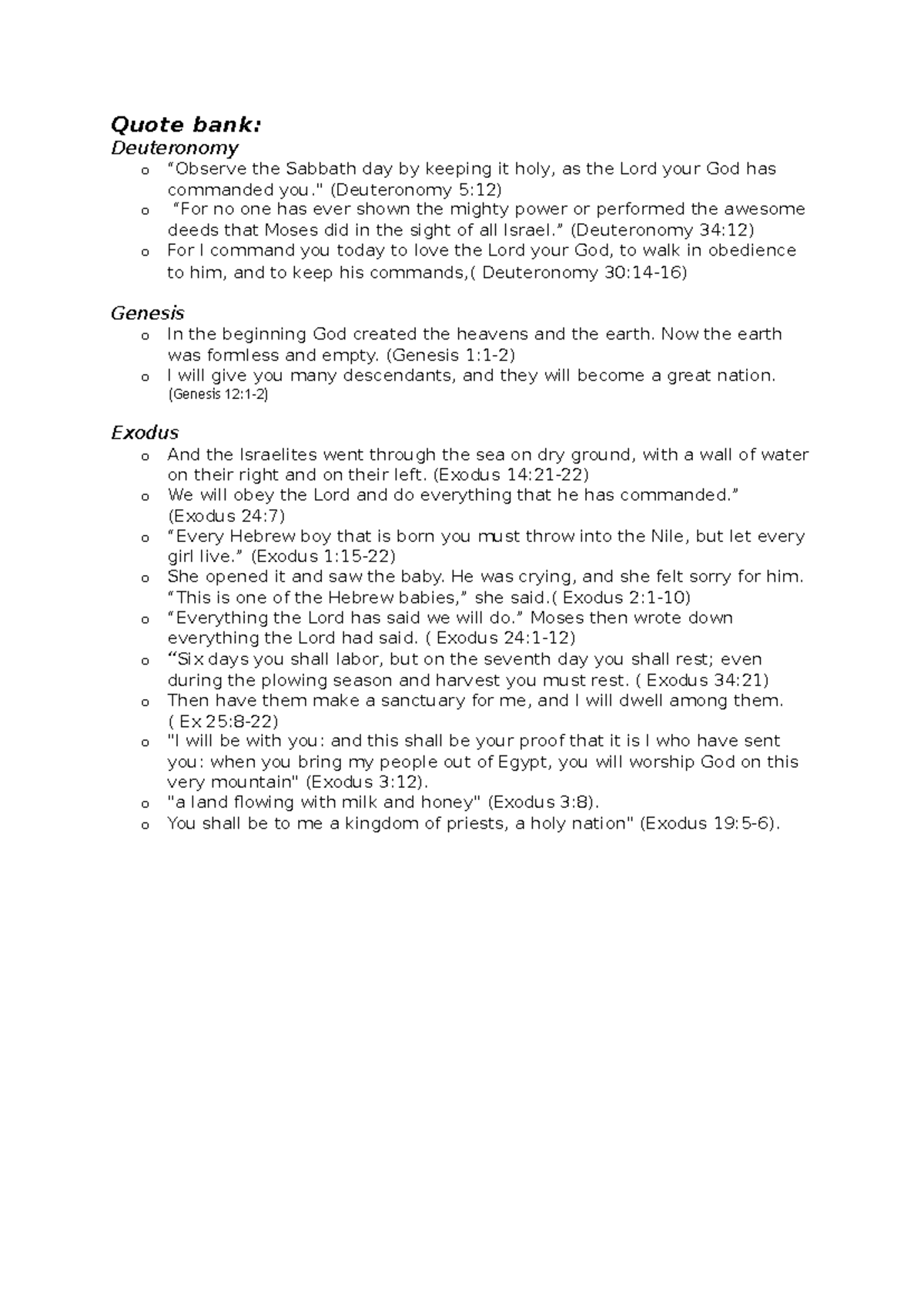 Quote Bank: Biblical References from Deuteronomy, Genesis & Exodus ...