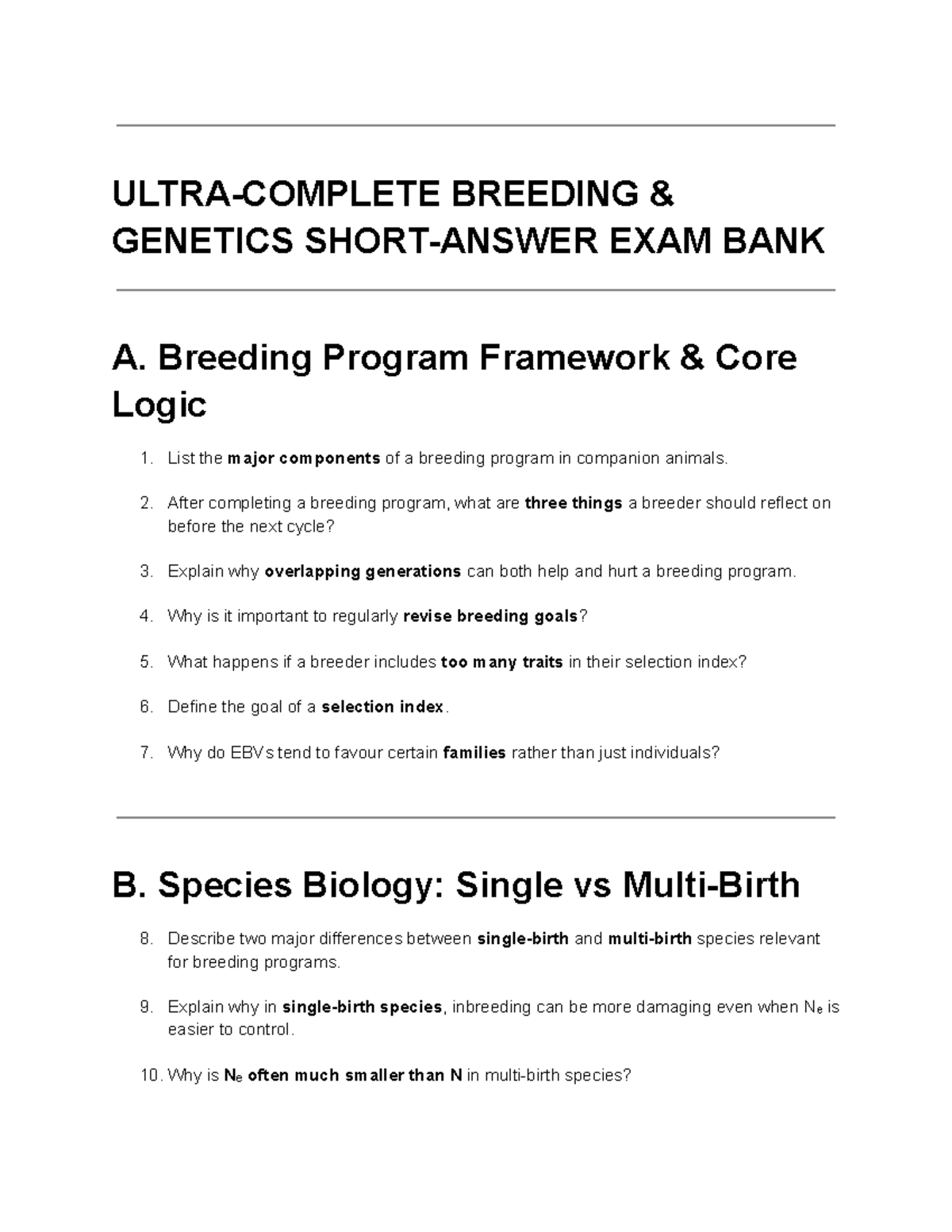 MBG4020 Final Exam Practice: Breeding Genetics Short Answers - Studocu