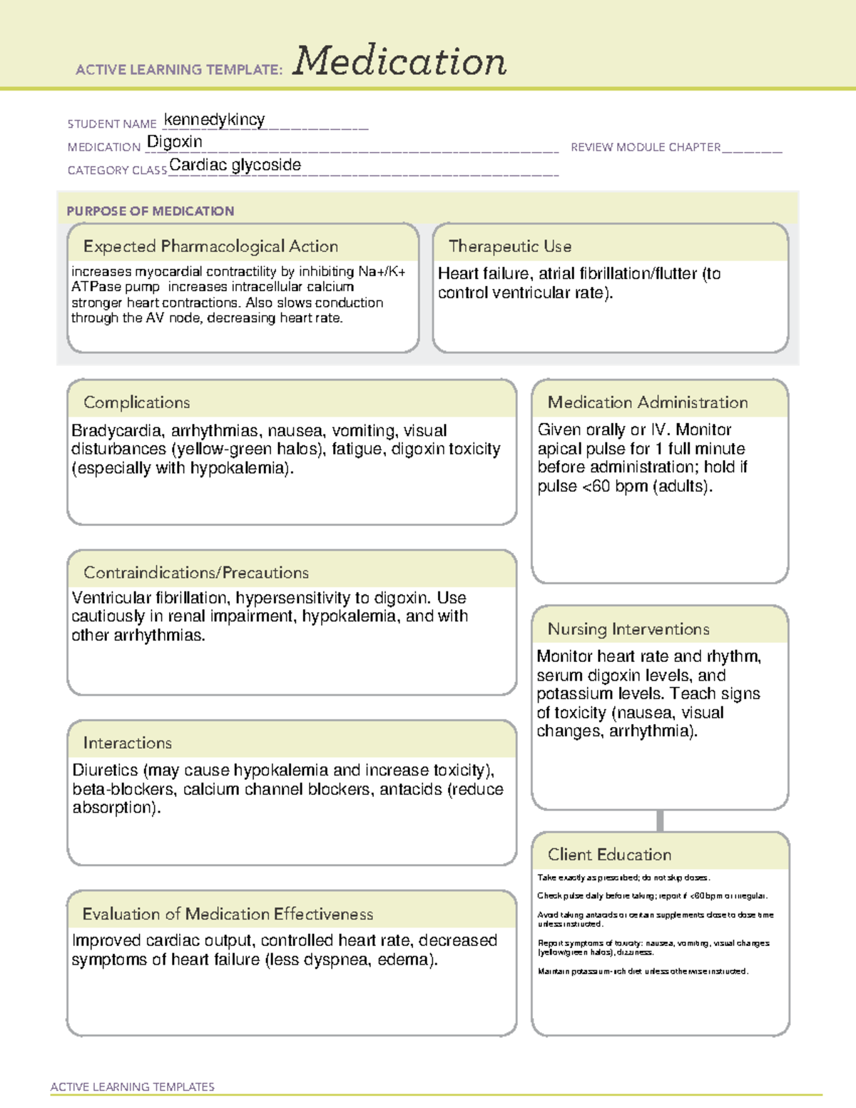 ACTIVE LEARNING TEMPLATE: Digoxin Review Module for Cardiac Class - Studocu