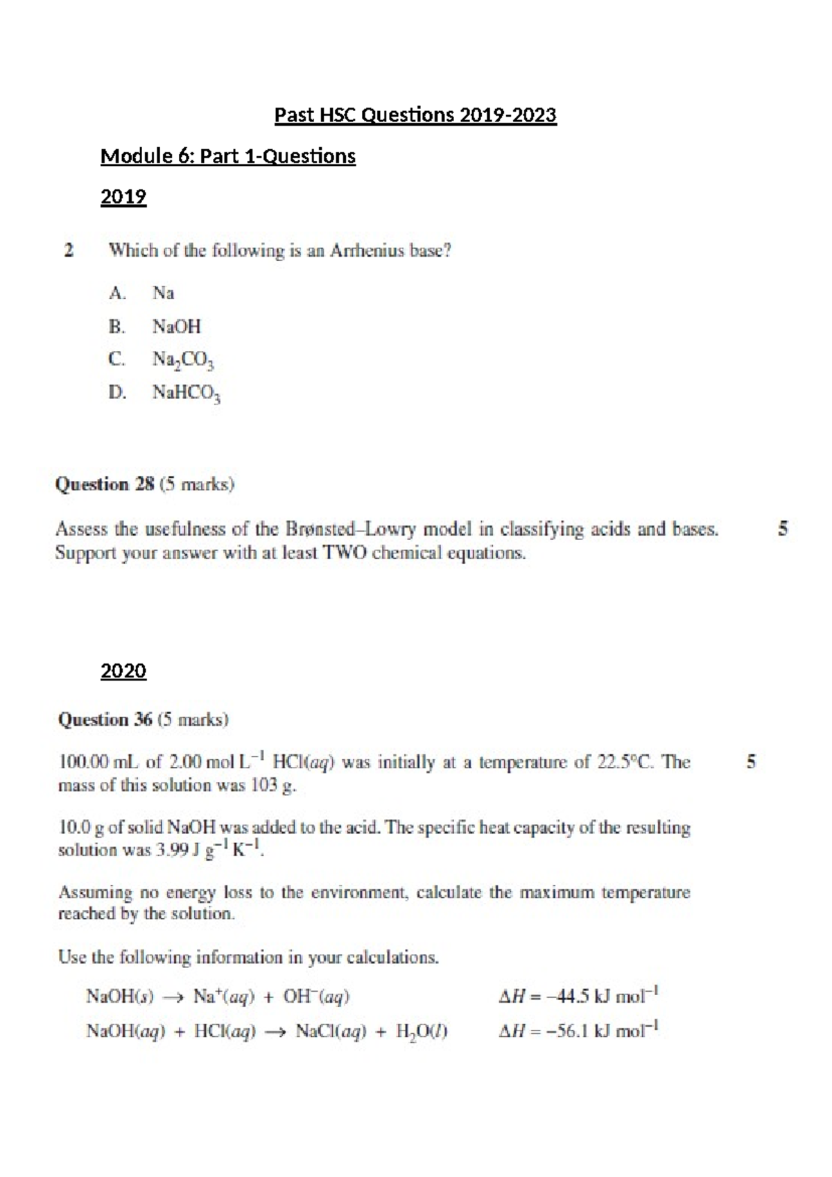 Module 6: Part 1 HSC Questions & Sample Answers (2019-2023) - Studocu