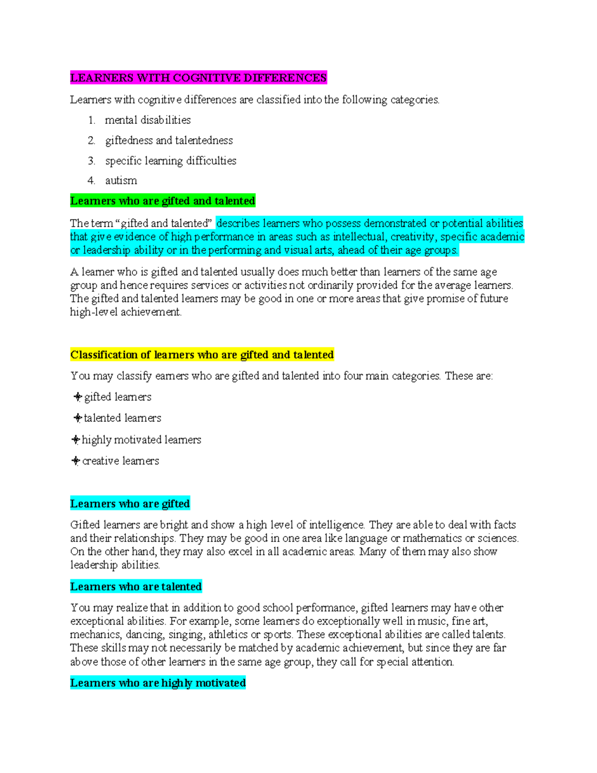 Week 8: Identifying and Supporting Gifted & Talented Learners - Studocu