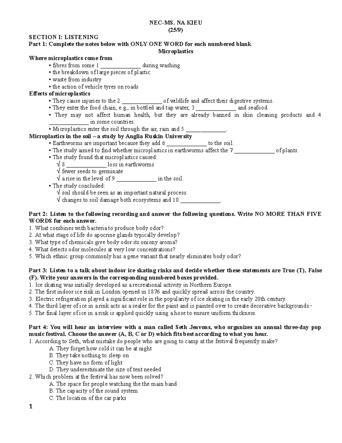 HSG12-15 Listening and Comprehension Practice Notes - Studocu