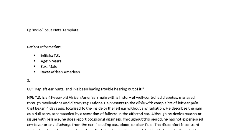 Episodic Otitis Case Study: Patient T.S. - Course Code H66.92 - Studocu