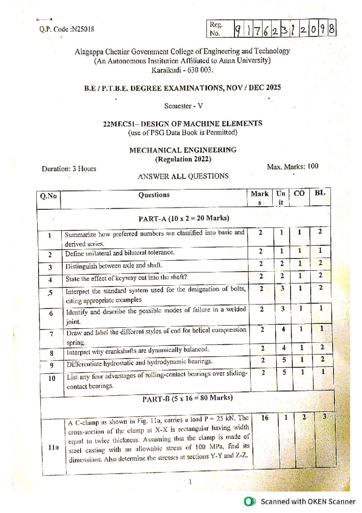 5th Semester Exam Papers - Mechanical Engineering (Reg. 2022) - Studocu